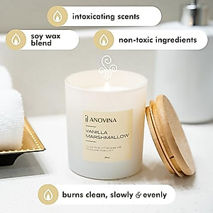 Anovina Vanilla Scented Candle – Hand-Poured in USA, Bamboo Lid & Elegant Gift Box. Candles for Home & Scented Candle Gifts for Someone You Love – A Perfect Valentine's Gift!