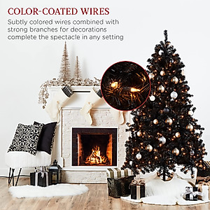 Best Choice Products 6ft Pre-Lit Black Christmas Tree, Full Artificial Holiday Decoration for Home, Office, Party Decoration w/ 947 Branch Tips, 250 Lights, Metal Hinges, Foldable Base