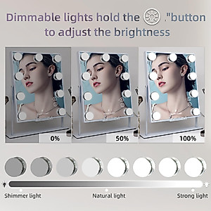 MISAVANITY Hollywood Vanity Mirror with Wireless Charging and Speaker 9.84" x11.81" Lighted Makeup Vanity Mirror with 9 Bulbs 360 Rotation 10X Magnification 3 Color Lighting Modes Mirror, White