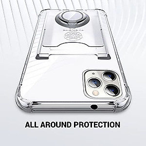 Shields Up Designed for iPhone 11 Pro Case, Minimalist Wallet Case with Card Holder [3 Cards] & Ring Kickstand/Stand, [Drop Protection] Slim Protective Cover for Apple iPhone 11 Pro (5.8 inch) - Clear