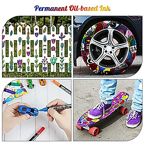 SUPKIZ Paint Markers Pens, 12 Colors Oil-Based Waterproof Fancy Paint Markers, Quick Dry Permanent Push Markers Set for Tire, Rock, Wood, Fabric, Plastic, Canvas, Glass, Mugs, DIY Craft
