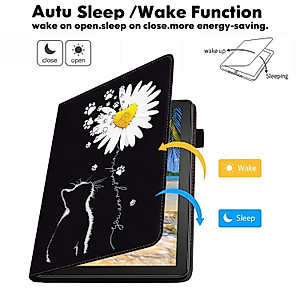 POIUYTREW Case for Samsung Galaxy Tab A7 Lite 8.7 Inch 2021 Model (SM-T220/T225/T227), PU Leather Folio Case Smart Cover with Stand & Auto Wake Sleep, Cat and Daisy Flower