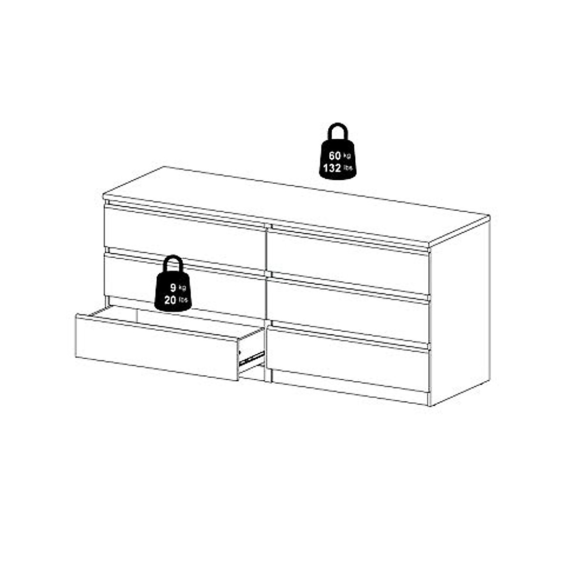 Tvilum 6 Drawer Double Dresser, Black Matte