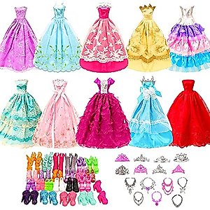 BARWA 10 Pcs Dresses with 17 Accessories Handmade Doll Clothes and Accessories Wedding Gowns Party Dresses for 11.5 inch Dolls