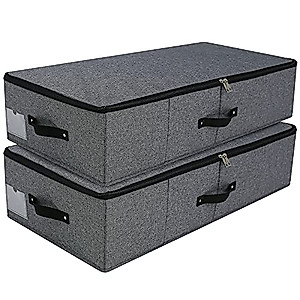 AMJ Foldable Under Bed Storage Basket Container [2 Pack] with Durable Fabric for Clothes, Shoes,Toys, Blanket, Comforter Organizers Bins, Black Grey