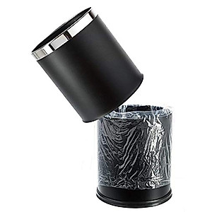 Brelso 'Invisi-Overlap' Metal Trash Can, Open Top Small Office Wastebasket, Oval Shape (Black)