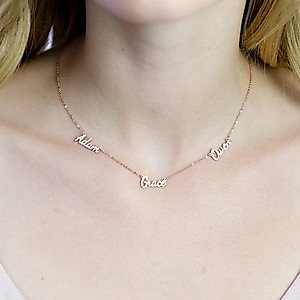 GLAVEHO 14K Gold Personalized Name Necklace - 14K Solid Gold Custom One, Two, Three or More Names Chain Necklace Gift for Women (14k gold-rose gold color)