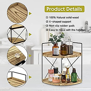 Corner Bathroom Organizer Countertop, 2 Tier Bathroom Trays Vanity Organizer for Counter, Rustic Corner Shelf for Home Small Space, Wood Cosmetic Holder Makeup Standing Rack, Kitchen Spice Rack