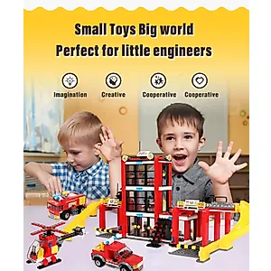896 Pieces City Fire Station STEM Building Blocks Set, Fire Truck, Helicopter, Vehicle, Creative Fire Rescue Toy, Baseplates Storage Box, Roleplay Parent-Child Playset, Gift for Kids Boys Girls 6-12