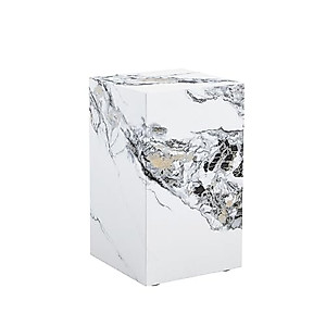 HESIEU Accent Table Side Table with Faux Marble Pattern Modern White Coffee Table Cube Stylish Accent Center Table Cocktail Table Marble Nightstand for Living Room Bedroom Office Dining Room