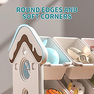 UNICOO Kids 4-Tier Toy Storage Organizer, Toy Organizer Shelf, Fun Candy House Design, Toy Shelves Organizer with 12 Bins, Toy Organizer Rack Durable and Safe HDPE Material