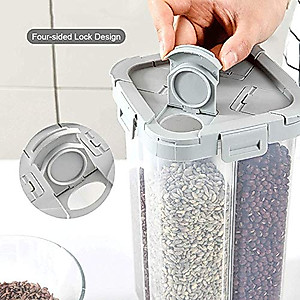 BIPEGE Airtight Cereal Storage Container, Clear 2.3L Airtight Kitchen Food Storage Container with Lids and Compartments for Grain, Sugar, Flour, Rice, Nuts, Snacks