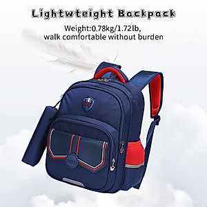 Tanou Kids Backpacks for Boys, 16'' Elementary School Backpack, Breathable Bookbags with Pecnil Case for Boy 5-12 Years, Blue Red