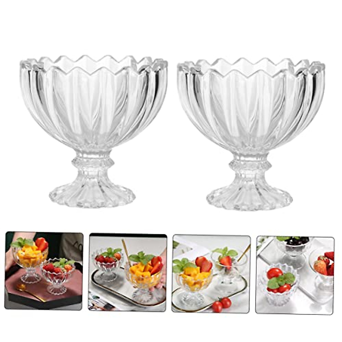 SEWOART 2Pcs ice cream cup ice cream serving cup Milk Jars Pudding cups Jam Jars finesse mousse tiramisu appetizer cup Mousse Jars footed tulip bowls Food Jar salad bowl mousse cup Glass