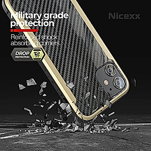 Nicexx Designed for iPhone 12 Mini Case with Carbon Fiber Pattern, 12ft. Drop Tested, Wireless Charging Compatible - Gold