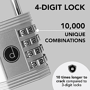 Padlock 4 Digit Combination Lock - for Gym School Locker, Outdoor Gate, Shed, Fence, and Storage - Weatherproof Metal - Keyless, Easy to Set, Resettable - Silver