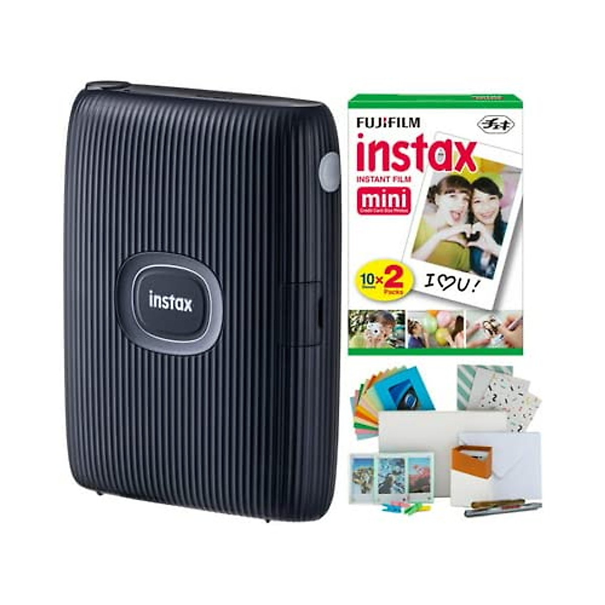Fujifilm Instax Mini Link2 Instant Smartphone Printer (Space Blue) Bundle with Instax Mini Twin Film Pack (20-Exposures) and Instax Film Kit (3 Items)