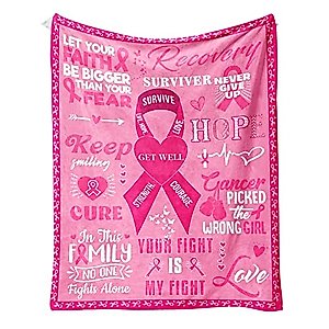 Breast Cancer Gifts for Women Throw Blanket, Get Well Soon Survivor Gifts Breast Cancer Pink Soft Blanket for Women 50"X 60"