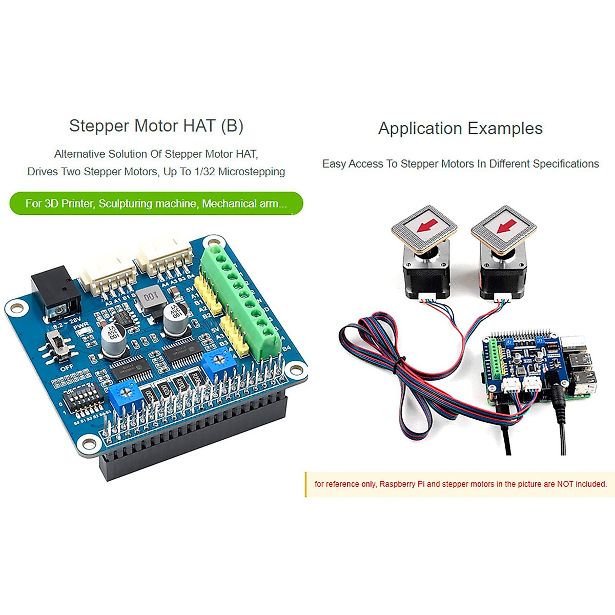 Stepper Motor HAT Dual Onboard 2-CH HR8825 Motor Driver Chip,Drive two Stepper Motors Up To 1/32 Microstepping,Apply to 3D Printer, Sculpturing machine, Mechanical Arm,for Raspberry Pi/ Jetson Nano