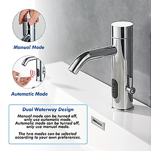 TUSEE Manual and Automatic Faucet, Touchless Bathroom Faucet with One Temperature Control Rod, Chrome, TS-5303C
