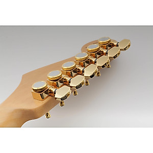 Musiclily Pro 6-in-line 2-pins Guitar Locking Tuners Machine Heads Tuning Pegs Keys Set for Fender Strat/Tele, Gold