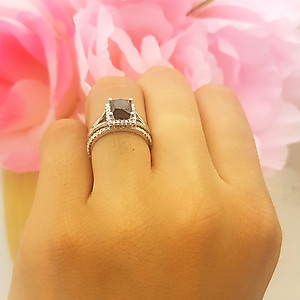 Dazzlingrock Collection 1.80 Carat (ctw) 10K Black & White Diamond Bridal Halo Engagement Ring Set, White Gold, Size 7.5