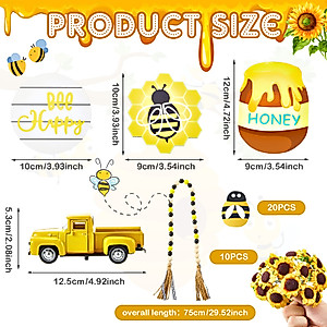 Zhanmai 35 Pieces Bee Tiered Tray Decor, Spring Summer Farmhouse Tiered Tray Decorations Sunflower Honey Bee Tier Tray Farmhouse Mini Wood Decor Bee Sign Decor for House Table Decor Birthday Party