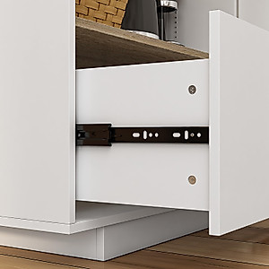 ECACAD 59.1" L Kitchen Island with Lots Storage & Foldable Brown Counter Top, Wood Kitchen Prep Table Stationery Storage Cabinet with Drawers, Shelves & Doors for Dining Room, Brown & White