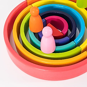 XJYQJD Wooden Rianbow Stacker Playset, 4-in-1 Rainbow Stacking Toys Building Blocks for Kids Ages 3 4 5 Preschool Montessori Toys Christmas Birthday Gifts for Toddlers Boys Girls 3-5 (45 Pieces)