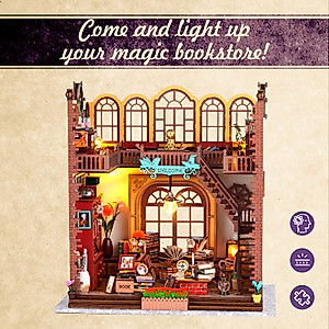 INSGEN DIY Miniature Dollhouse Greenhouse Building Room Kit, Wooden Diorama Book Nook House Kits Build Crafts for Adults, Miniature Street Tiny Library House Making Kit 1:24 Scale