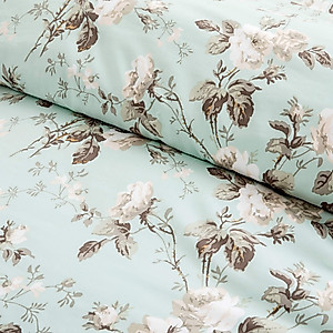 Eikei Home French Country Garden Toile Floral Printed Duvet Quilt Cover Cotton Bedding Set Asian Style Tapestry Pattern Chinoiserie Peony Blossom Tree Branches Multicolored Design (Queen, Light Blue)