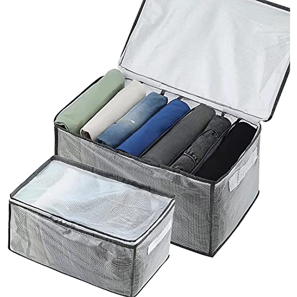 ZNNCO Wardrobe Clothes Organizer,7 Grids Foldable Visible Clothes Storage Organizer Clothes Drawer Mesh Storage Box for Jeans,T-shirt,Legging,Skirts (hGrey 2PCS)