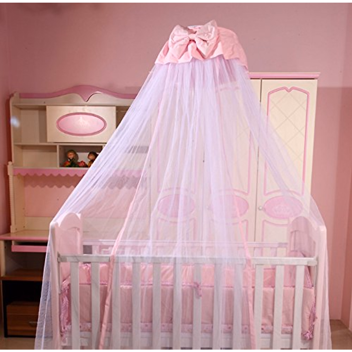 CdyBox Breathable Crib Netting Bed Curtains Canopy for Kids Mosquito Net Bedroom Decor (Pink, Mosquito net)