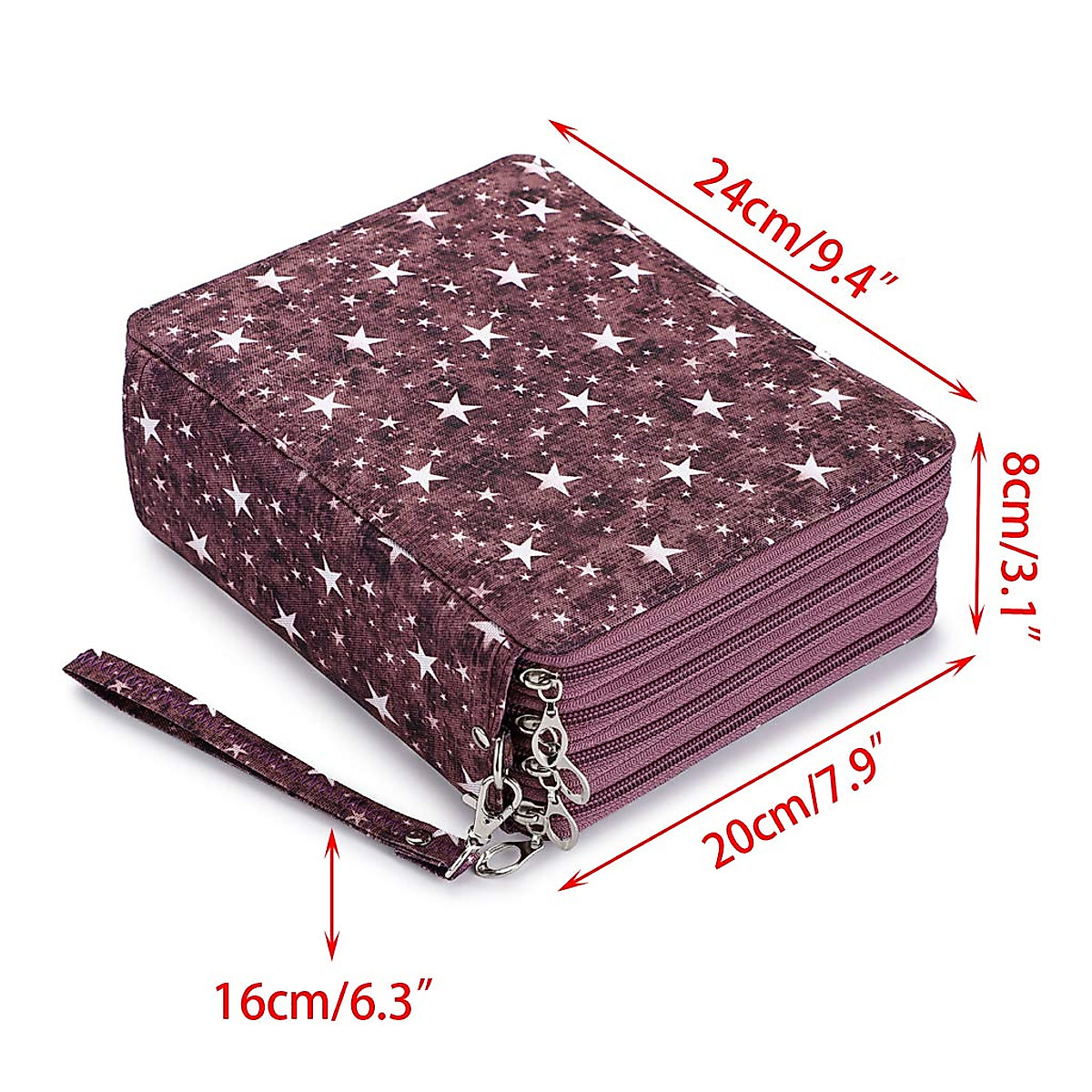 BTSKY Colored Pencil Case- 160 Slots Pencil Holder Pen Bag Large Capacity Pencil Organizer with Handle Strap Handy Colored Pencil Box with Printing Pattern Purple Stars
