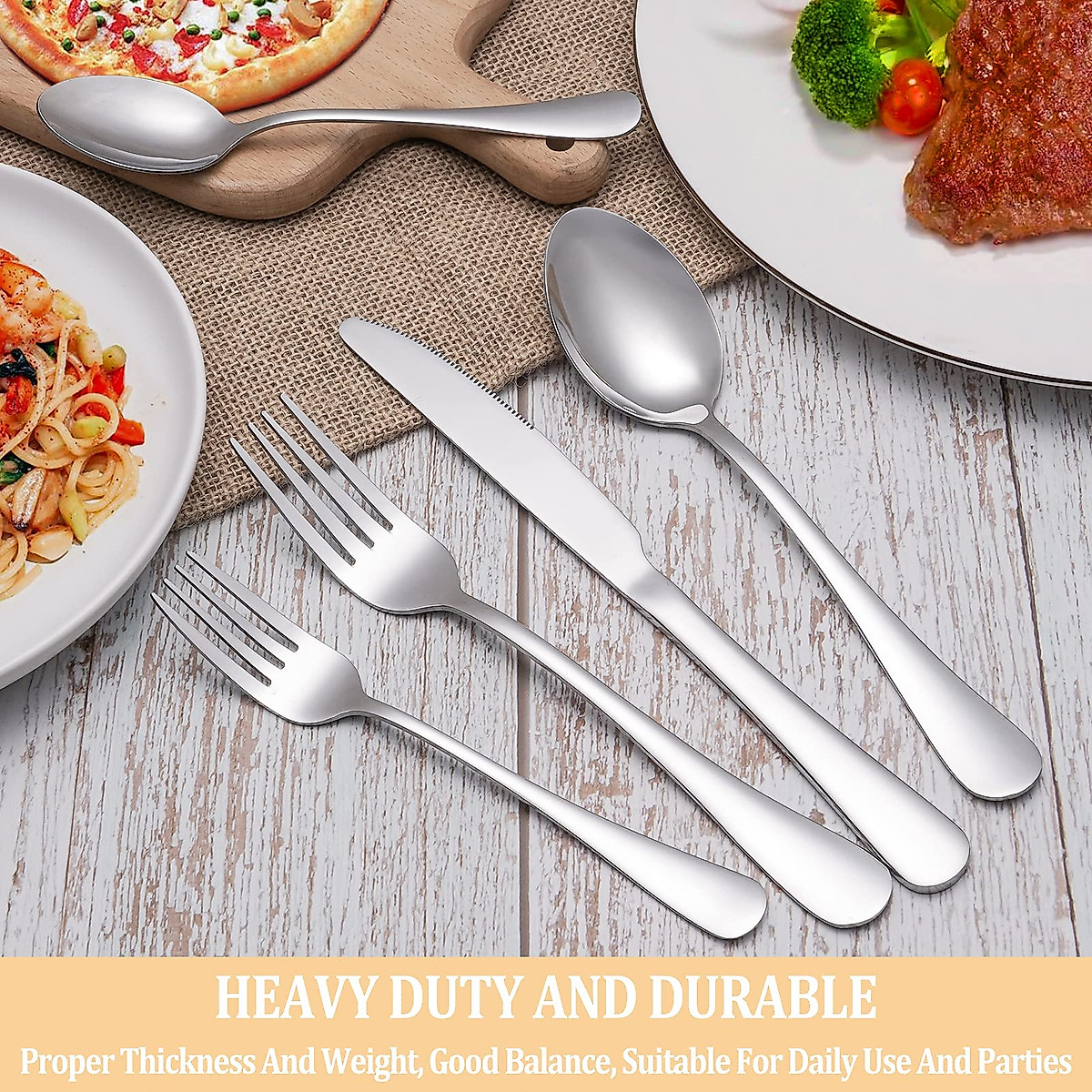 60 Piece Silverware Set Service for 12,Premium Stainless Steel Flatware Set,Mirror Polished Cutlery Utensil Set,Durable Home Kitchen Eating Tableware Set,Include Fork Knife Spoon Set,Dishwasher Safe