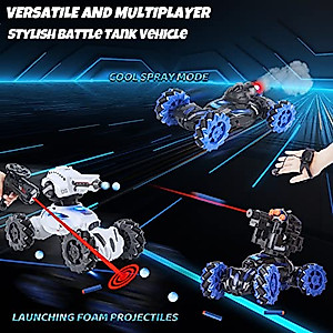 TIKHOSEN Rc Tank Car 4wd for Boys Stem Cool Toys Year Olds with Led 360 Drift Shooting Water Bullets Remote Control Bubble Car for Girls Birthday Gifts Ideas for Kids Age 6-15(B) (DB)