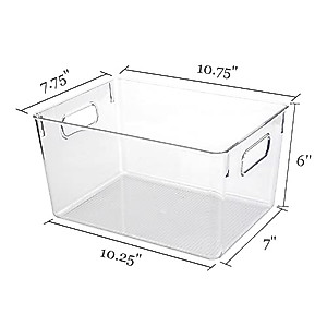 Kingrol 4 Pack Plastic Storage Bins for Freezer, Pantry, Countertop, Cabinet Organization, Stackable Food Storage Organizer with Handles, BPA Free, 10.75 x 7.75 x 6 Inch