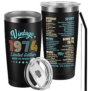 Henghere 50th Birthday Gifts for Men Women, 50 Years Old Gifts Idea for Him Her, Fifty Birthday Present, Happy 50th Birthday Tumbler Gifts Back in 1974 Tumbler Cup