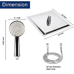 Shower Head Combo with 11'' Extension Arm，High Pressure Rain Shower Head with Handheld Shower Spray and Holder/ 1.5M Hose，Dual Rainfall Showerhead Set，Chrome (10 Inch)