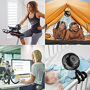 GRANDFAST Baby Stroller Fan - 5000mAh Battery operated Clip on Fan with Flexible Tripod - 360 Degree Rotatable Portable Fan for Car Seat Crib Golf Cart Peloton Bike Treadmill ( Black )