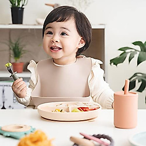 RAiN.B. MellowMate Pure Platinum Silicone Suction Plate for Baby & Toddlers｜Divided Baby Dish with 3 Compartments｜BPA-Free Non-Slip Baby Eating Supplies｜Microwave & Dishwasher Safe – Waffle Caramel