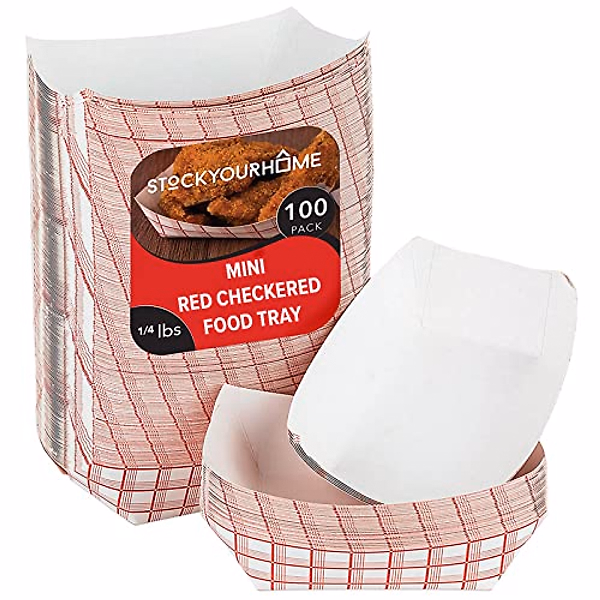 Mini Tiny Paper Food Boats (100 Pack) .25 Lb Disposable Red & White Checkered Paper Food Trays, Eco Friendly Paper Food Trays, Serving Boats for Concession Food & Condiments, Condiment Size 3" x 1"