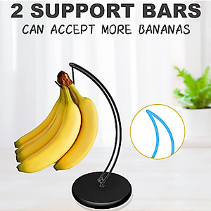 Signice Banana Holder Stand - Newest Patented Modern Banana Tree Hanger with Wood Base Stainless Steel Banana Rack for Home Kitchen Use,Doesn't Tip Over (Full Black)