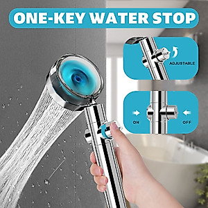 Handheld Shower Head, Kiyaosoka High Pressure Shower Heads Turbo Fan 360 Degrees Rotating, Hydro Jet Shower Head with 3 Filters Turbocharged Showerhead (Blue)