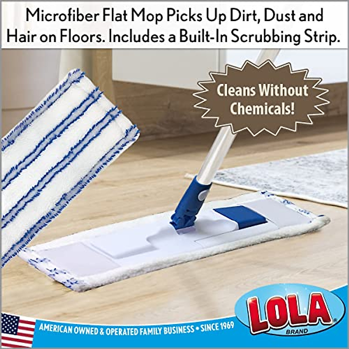 Lola Products 7-in-1 Cleaning Kit & Storage System | SPACE SAVER | 3 Mops, 1 Broom, 1 Dustpan, 1 Storage Rack & 1 Handle | Cleans Dirt, Dust, & Pet Hair | Wall Mount Holder, Floor Cleaner, & Dusting