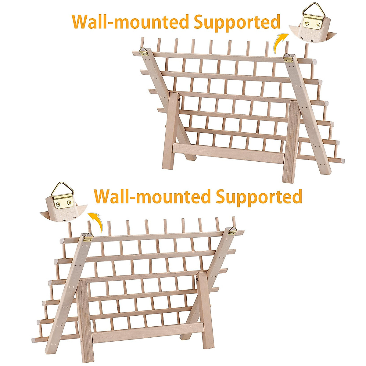Simthread [Upgraded] 60x2 Spools Wooden Thread Holder, Braiding Rack, Organizer Stand with Hanging Hooks for Embroidery Sewing Thread Rack
