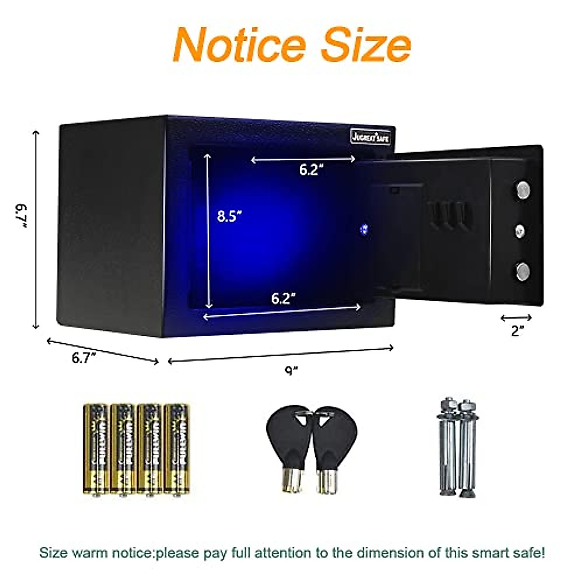 JUGREAT Safe Box with Sensor Light,Electronic Digital Securit Safe Steel Construction Hidden with Lock，Wall or Cabinet Anchoring Design for Home Office Hotel Gun Passport Cash（Black）