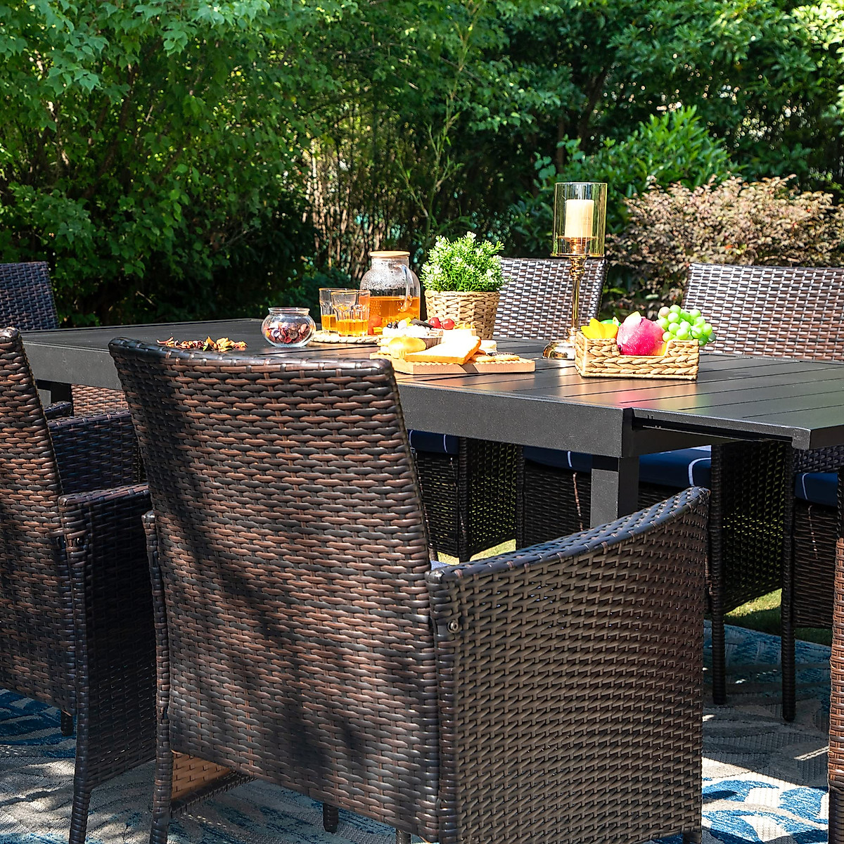 PHI VILLA Patio Wicker Chair Set of 2, Outdoor Modern PE Rattan Armchair with Removable Cushions for Deck, Porch, Balcony