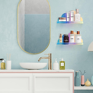 NiHome Iridescent Acrylic Floating Shelves, 2 Pack Cloud Shelves - Large Floating Shelf for Wall, Wall Mountable and Multi-Functional for Home Décor, Bathroom, Kitchen, Bedroom (Large, 2 Pack)