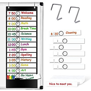 VNOM Daily Schedule Pocket Chart, Class Schedule with 13+1 Pockets 18 Dry Eraser Cards 2 Easy Over Door Mountings for Classroom, School, Office or Home (13” x 35.5”) (BLACK)